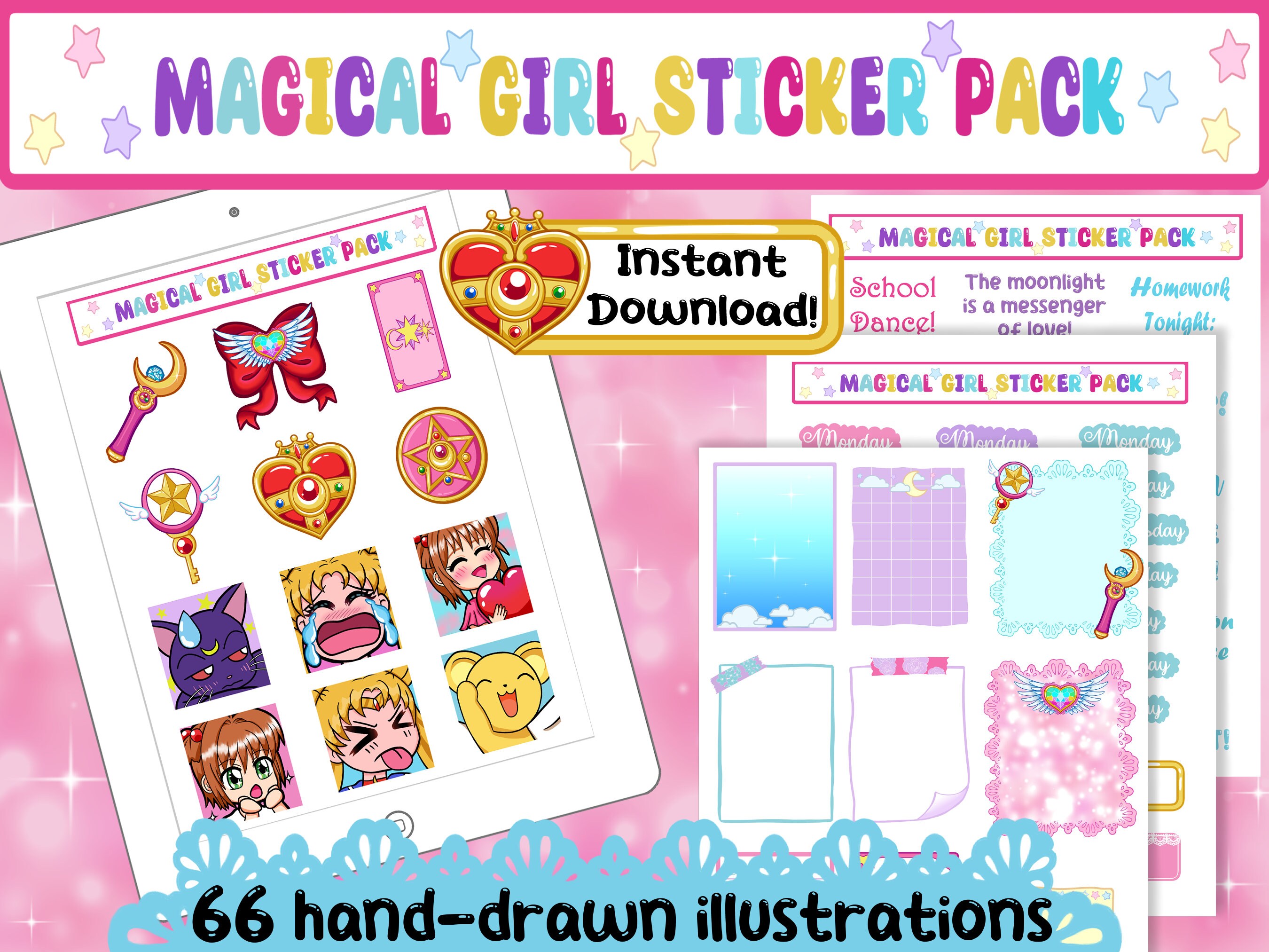 Magical Girl Digital Stickers/ Kawaii Digital Planner Stickers/ Kawaii ...