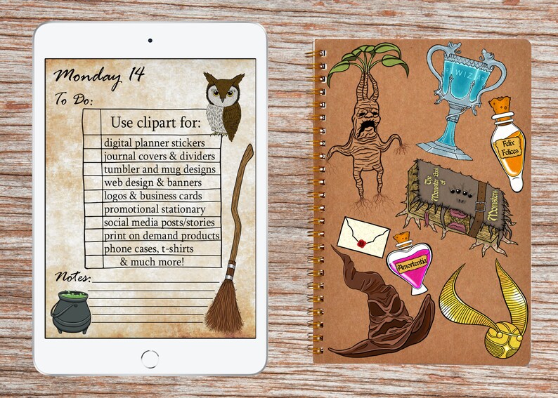 Magic School Clipart, Witch and Wizard Illustration, School Supplies ...