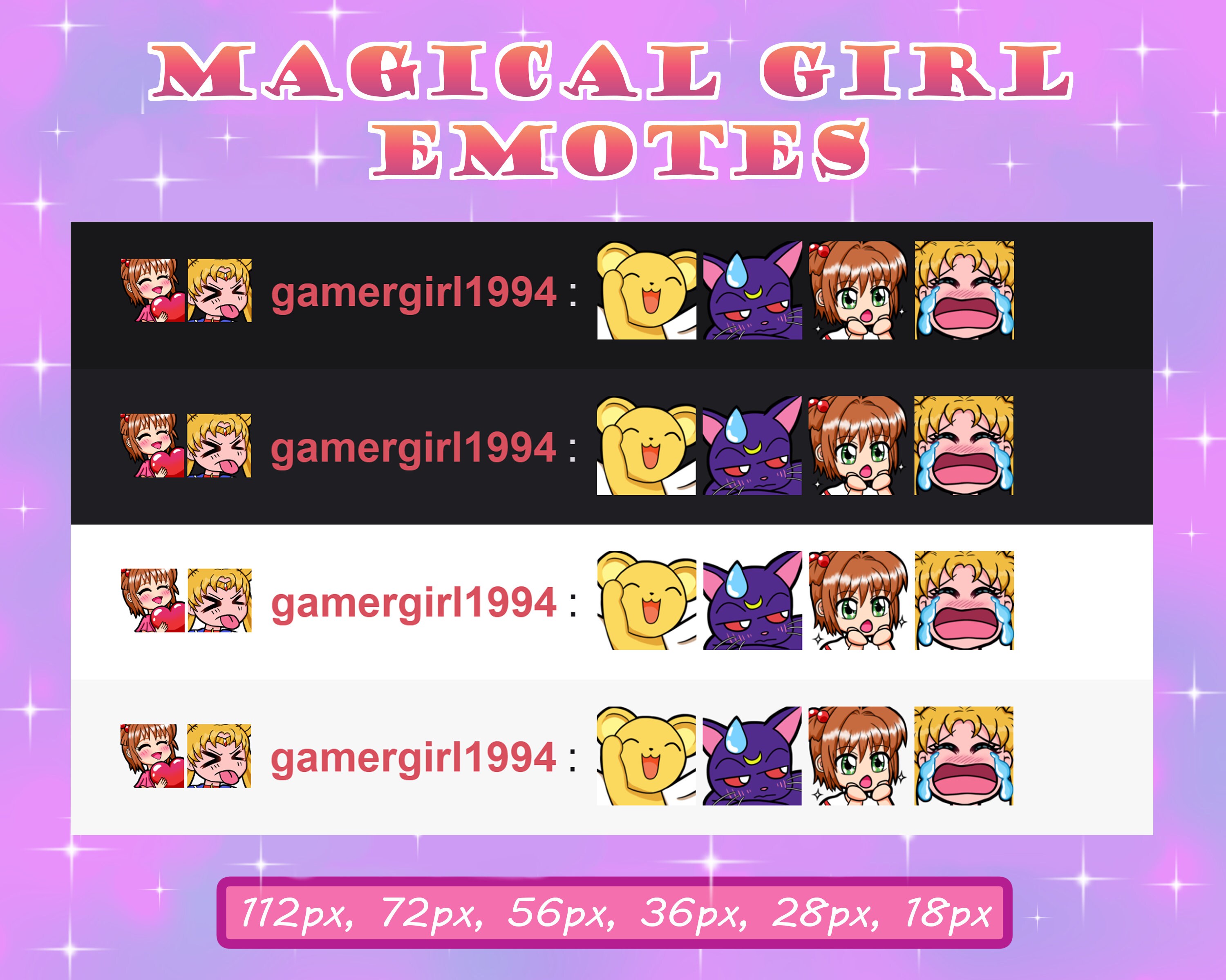 6 Magical Girl Emotes, Kawaii Emotes, Kawaii Twitch Badges, Kawaii ...