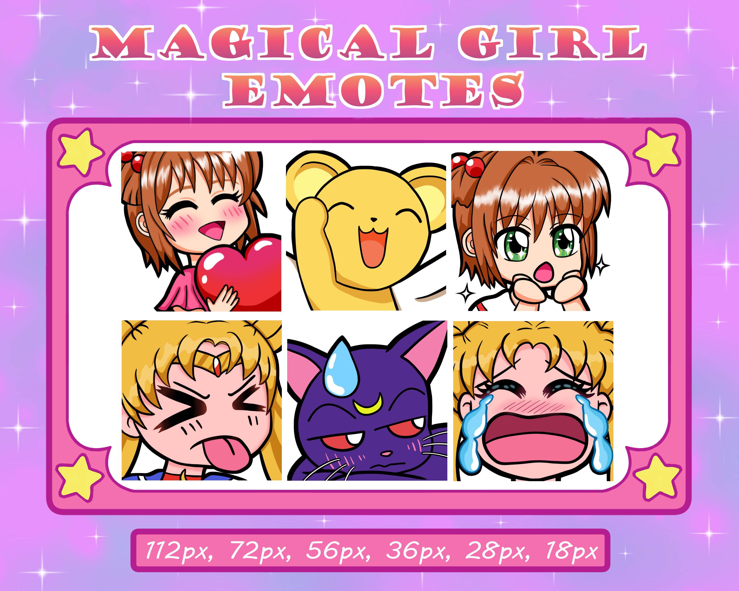 6 Magical Girl Emotes, Kawaii Emotes, Kawaii Twitch Badges, Kawaii ...
