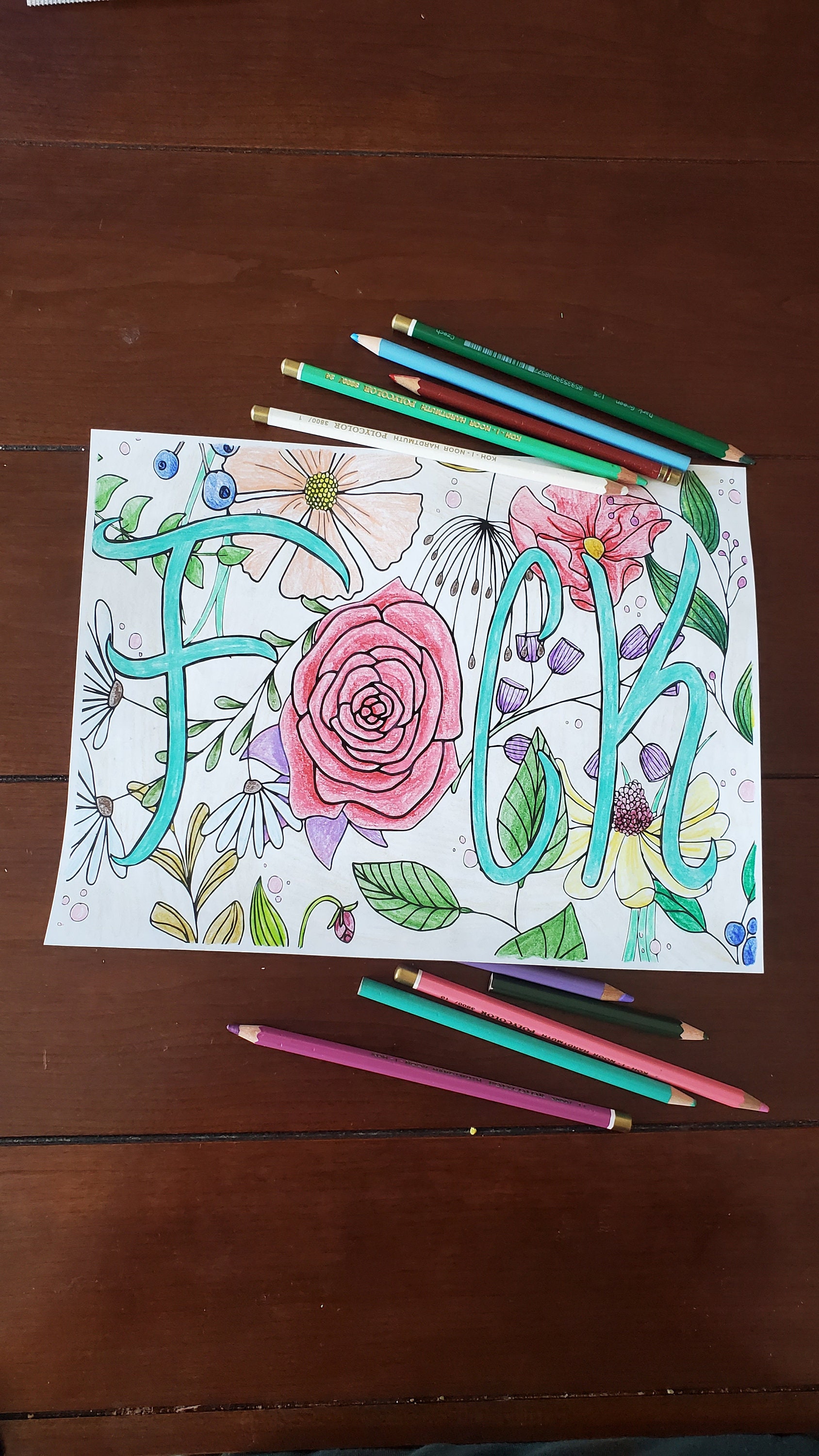 Flowery F*ck Coloring Page, Hand Drawn Funny Flowers, Instant Printable ...