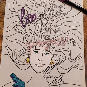 I Am Beautiful Coloring Page, Hand Drawn Beautiful Girl Design, Instant ...