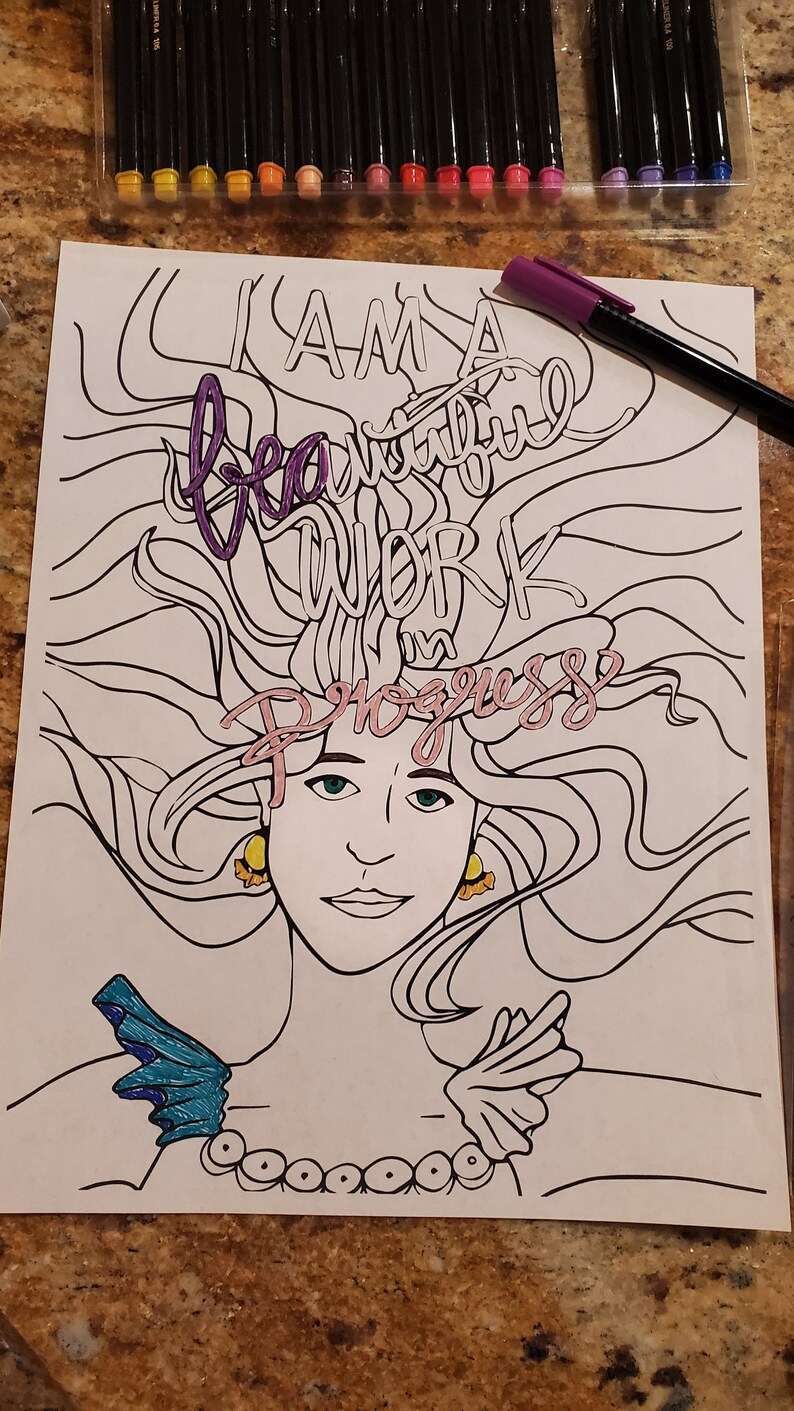 I Am Beautiful Coloring Page, Hand Drawn Beautiful Girl Design, Instant ...