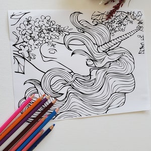 Tranquil Unicorn Coloring Page for Adults | Mindful Stress Relief ...