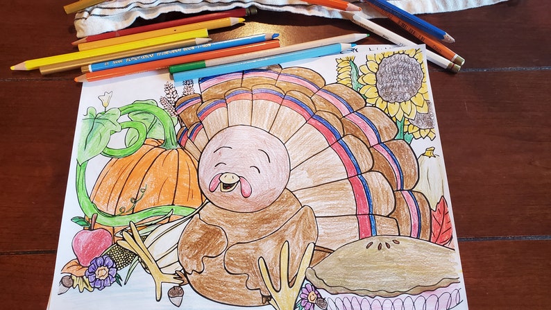 Cartoon Turkey Coloring Page - Perfect for Thanksgiving Fun - Etsy
