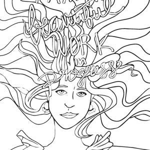 I Am Beautiful Coloring Page, Hand Drawn Beautiful Girl Design, Instant ...