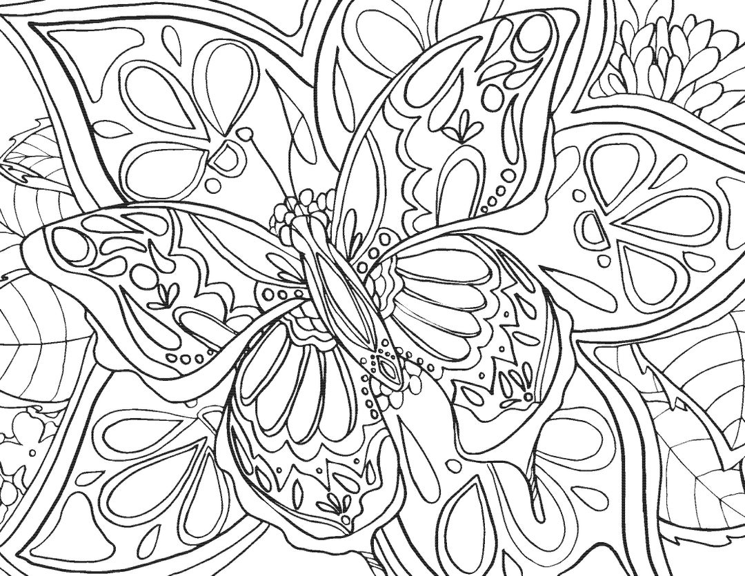 Hand-drawn Mindful Coloring Page - Geometric Butterfly Resting on ...