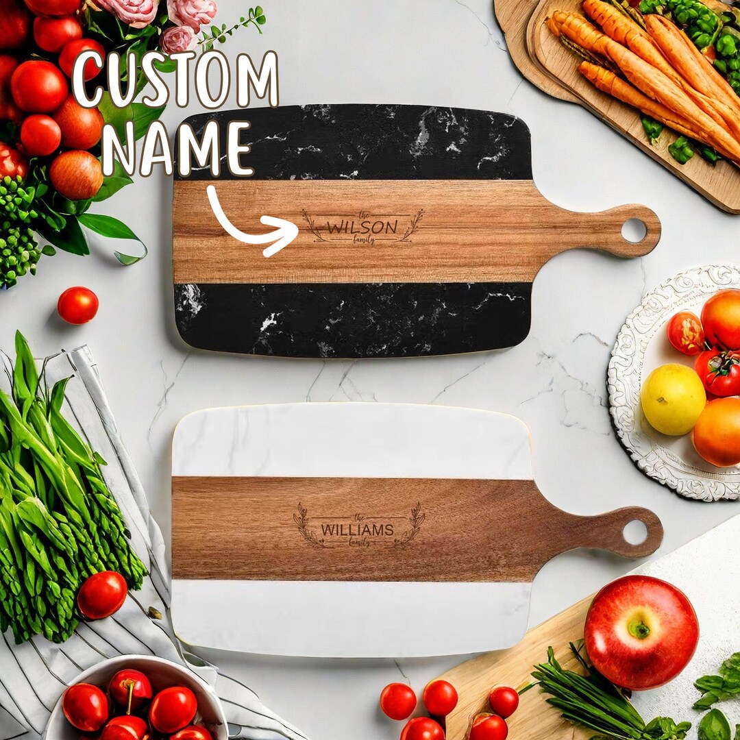 Personalized Marble Cutting Board: Custom Letter Family Gift - Etsy