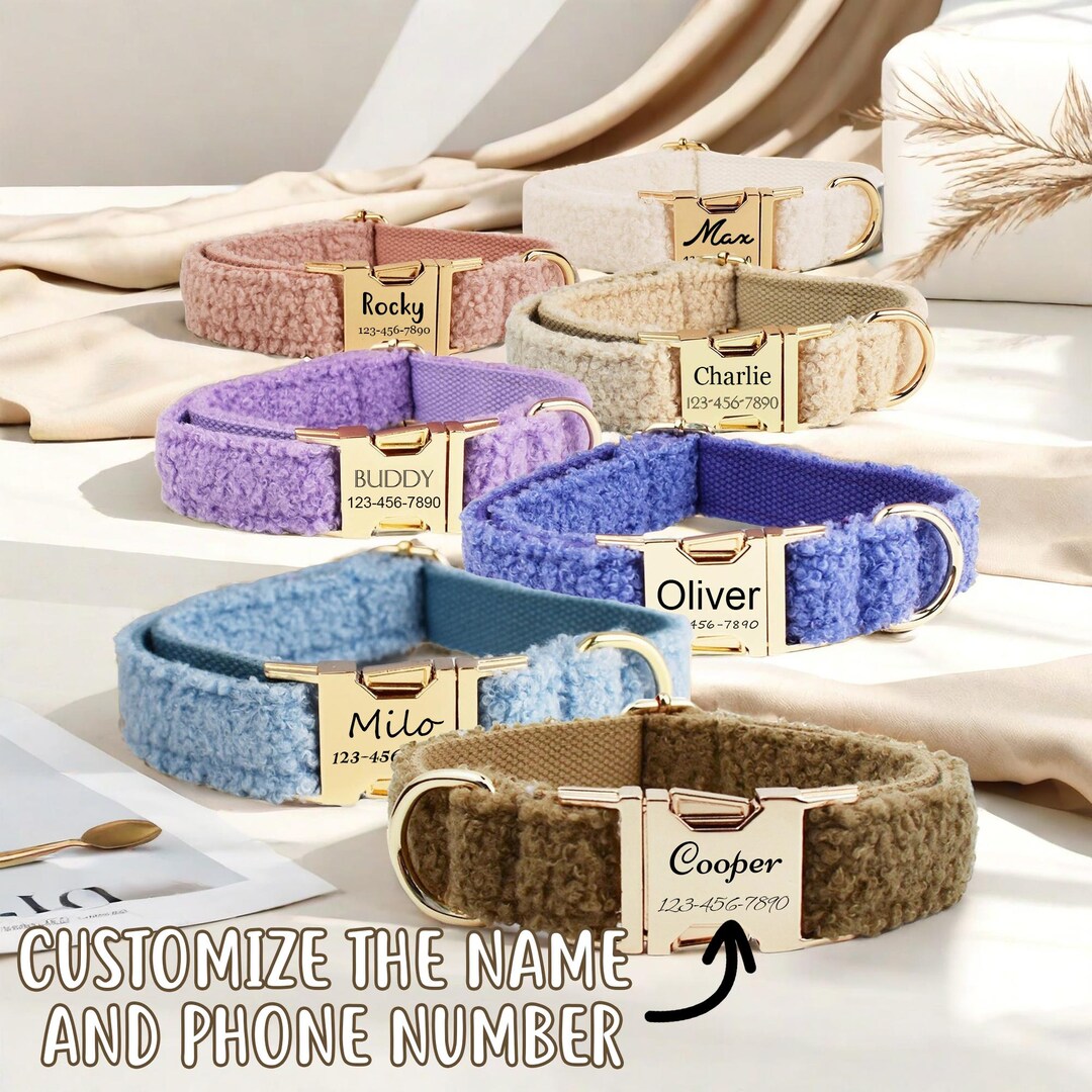 Personalized Dog Collar: Wool Name Tag, Engraved Pet ID - Etsy