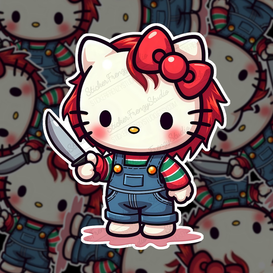 Hello Kitty Chucky Horror Sticker Cute & Creepy Halloween Slasher Vinyl ...