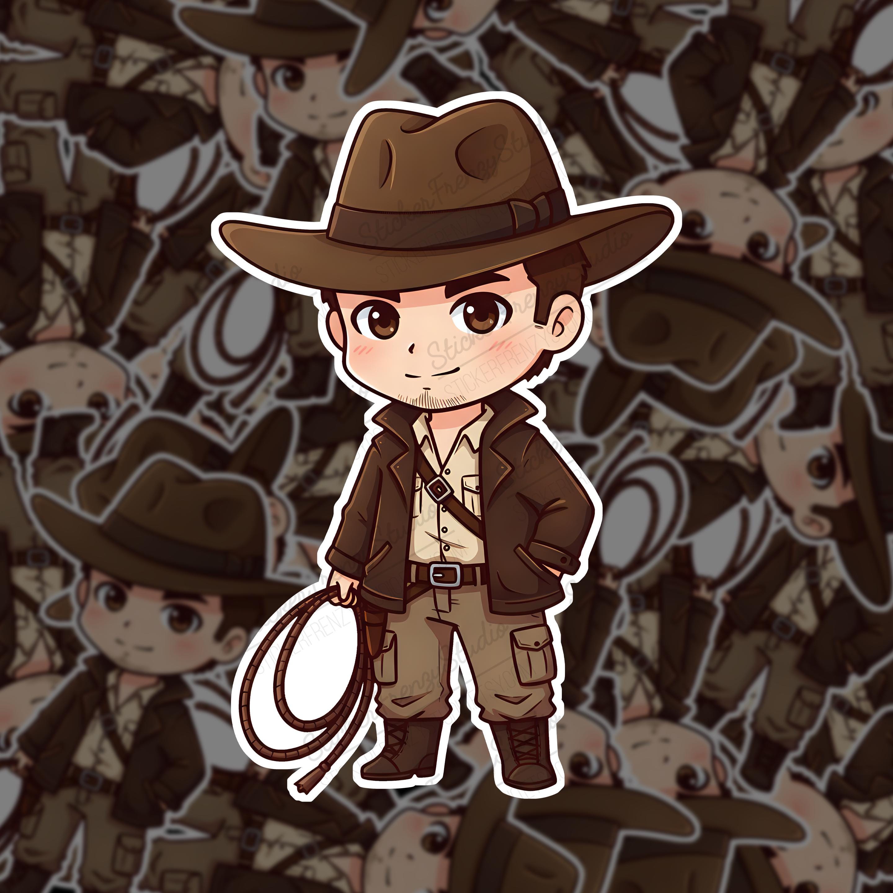 Indiana Jones Inspired Chibi Sticker: Glossy Archaeologist Decal - Etsy