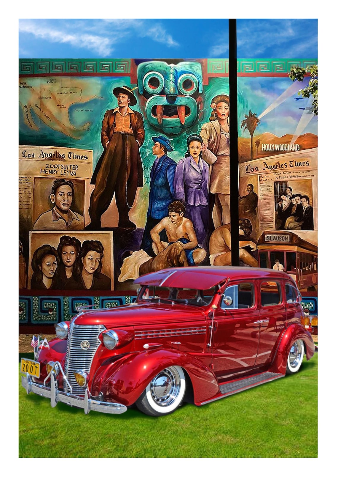 Sleepy Lagoon Pachuco Chicano Mural With Lowrider Car Large High ...