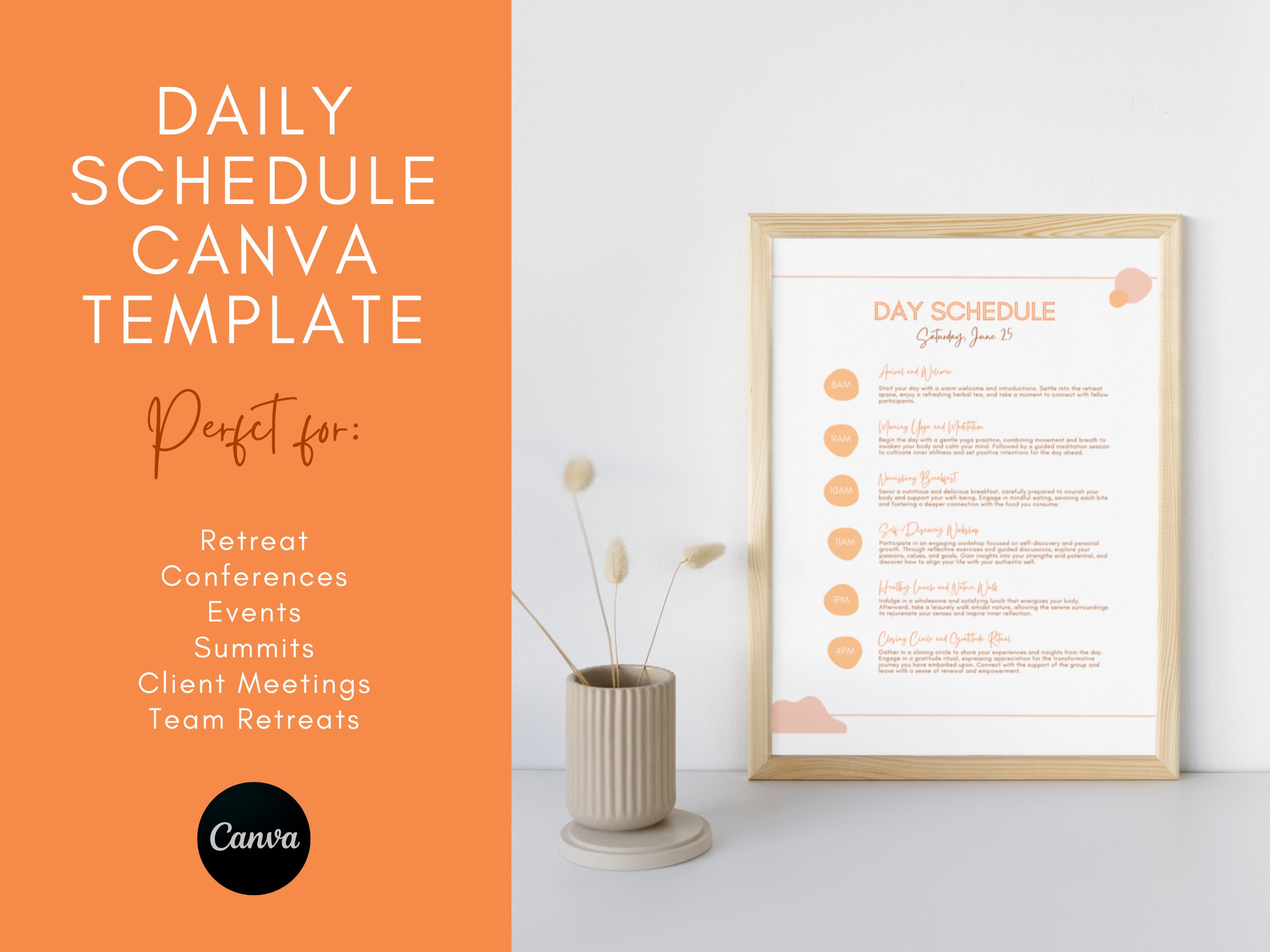 Schedule Template Editable Canva, Retreat Template, Daily Schedule for ...