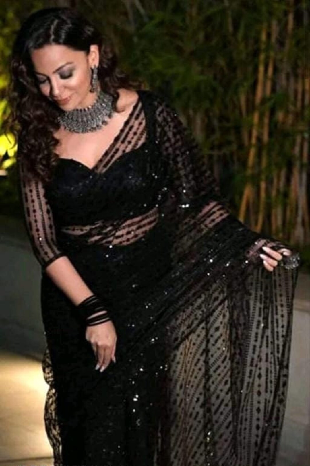 Latest Beautiful Black Organza Fabric Embroidered Work Saree - Etsy