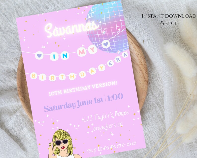 Taylor Swift Invitation Template Editable - Etsy