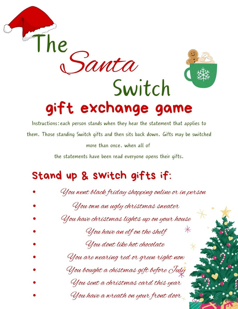 Santa Switch Party Game Template 8.5x11 Inches - Etsy