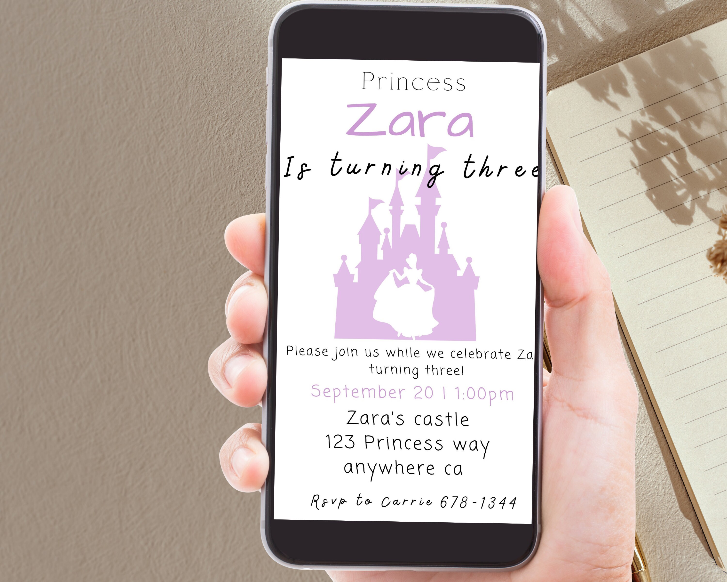 Princess Editable 5x7 Invitation - Etsy