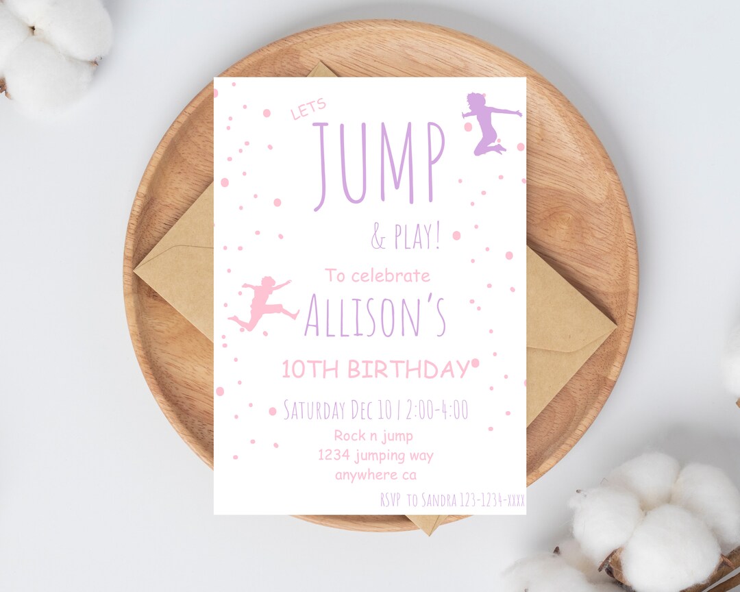 Jump Place Birthday Invitation 5x7 Template Editable Printable - Etsy