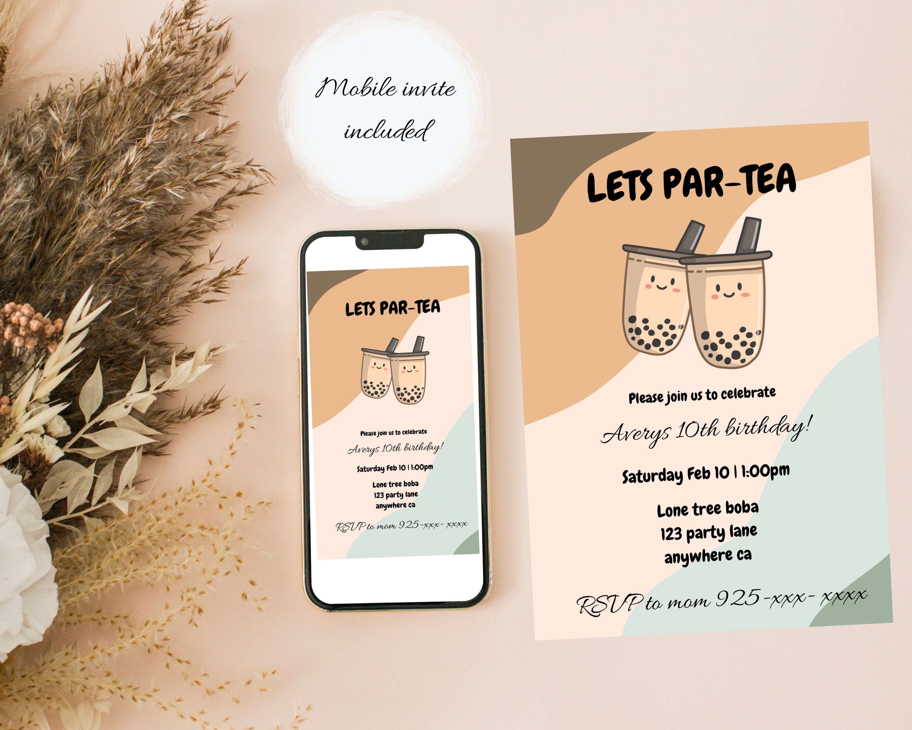 Boba Tea Birthday Invitation | Par-tea Invite - Etsy