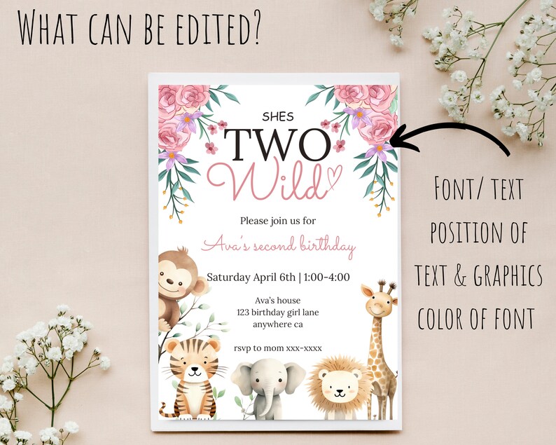 TWO Wild Invitation Template Girls Birthday Editable - Etsy