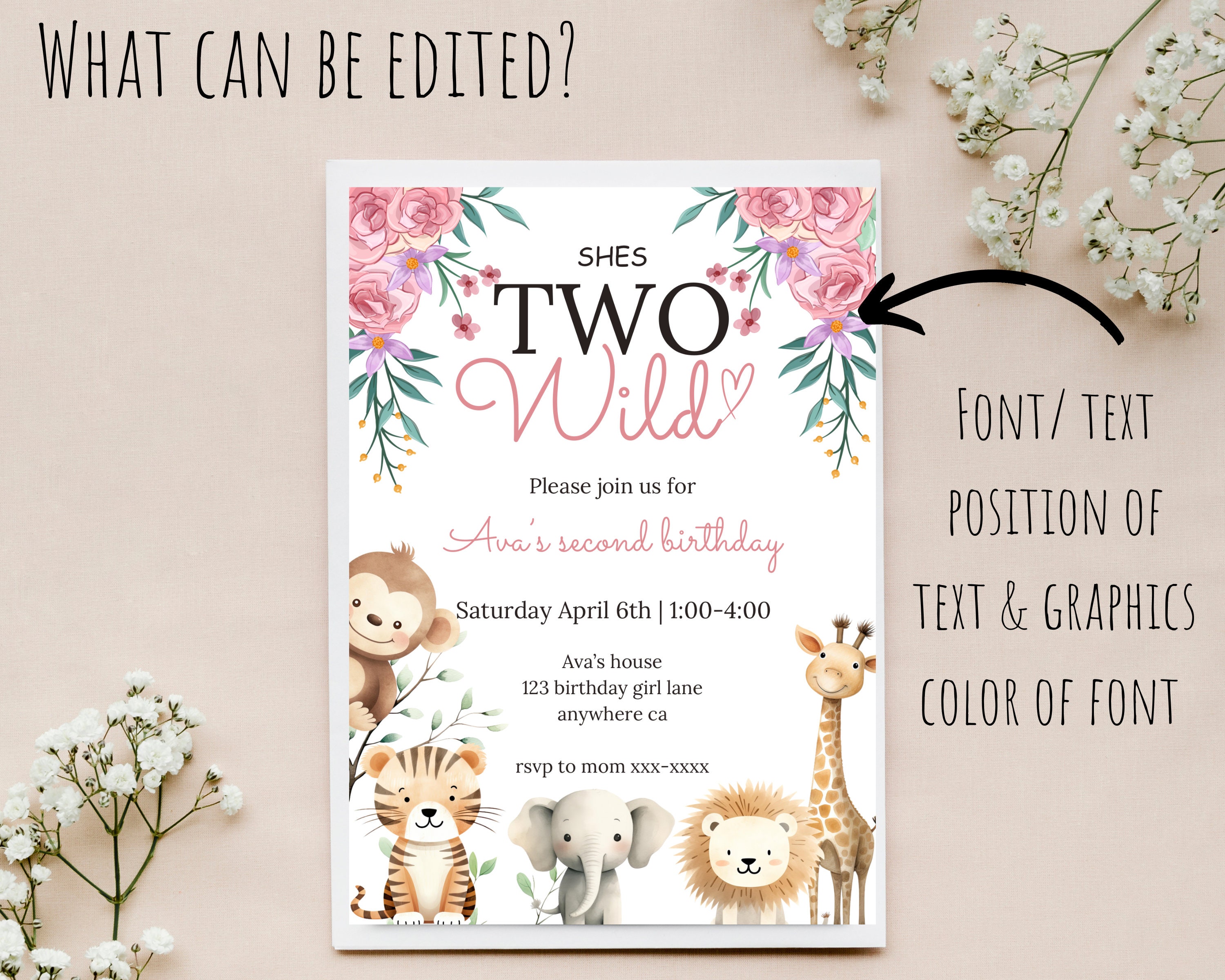 TWO Wild Invitation Template Girls Birthday Editable - Etsy