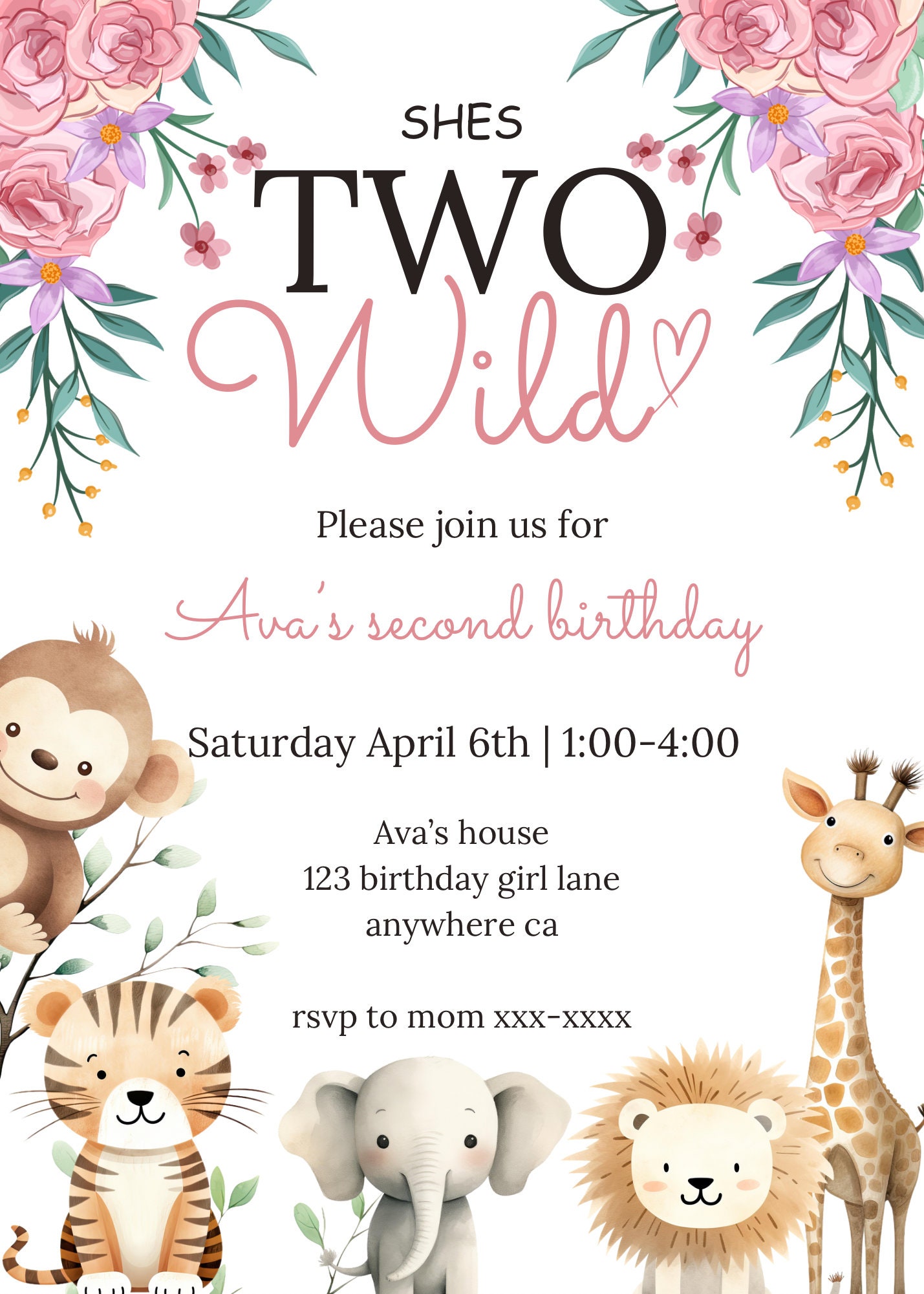 TWO Wild Invitation Template Girls Birthday Editable - Etsy