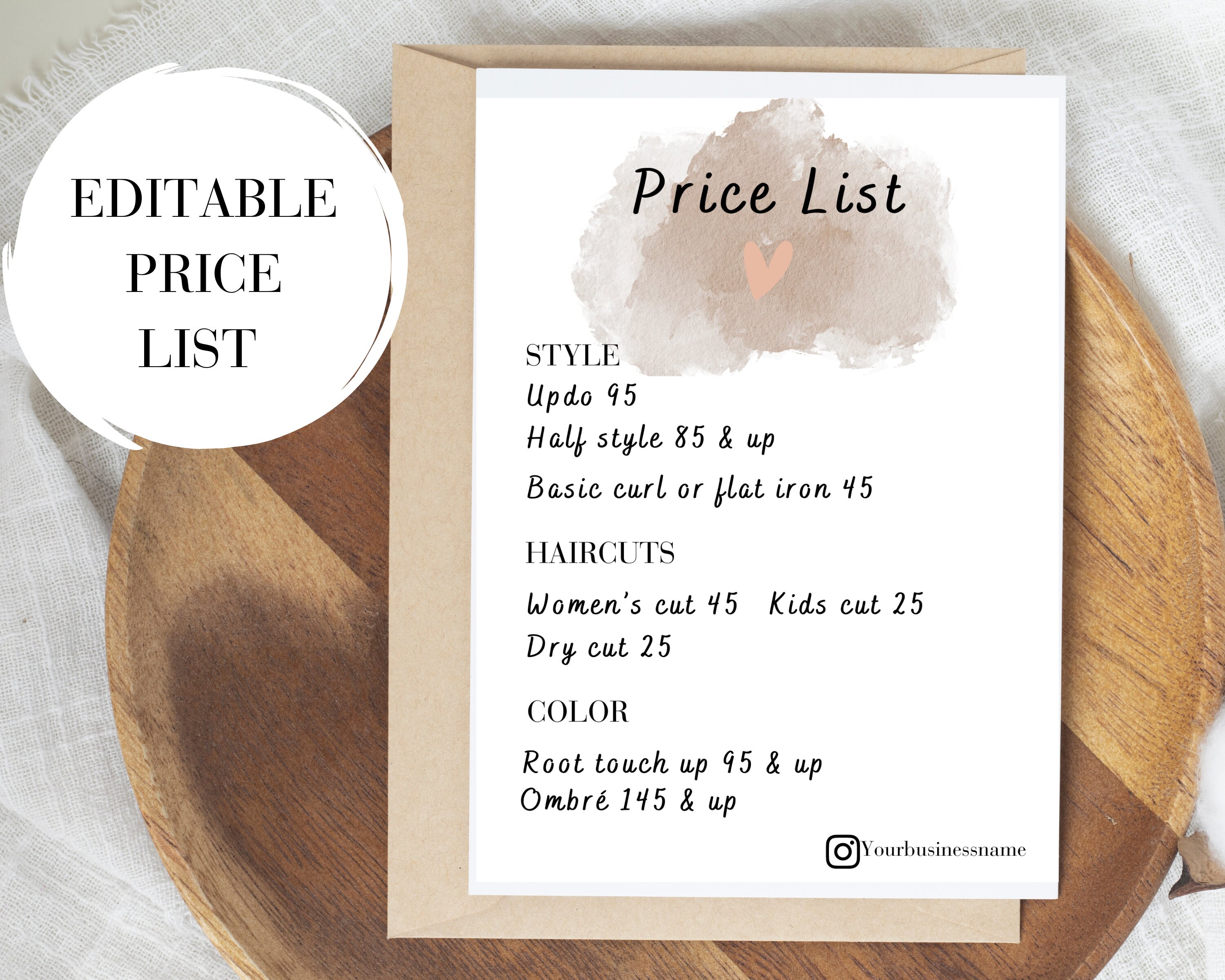 Price List - Editable Template - Printable Price Sheet - Etsy