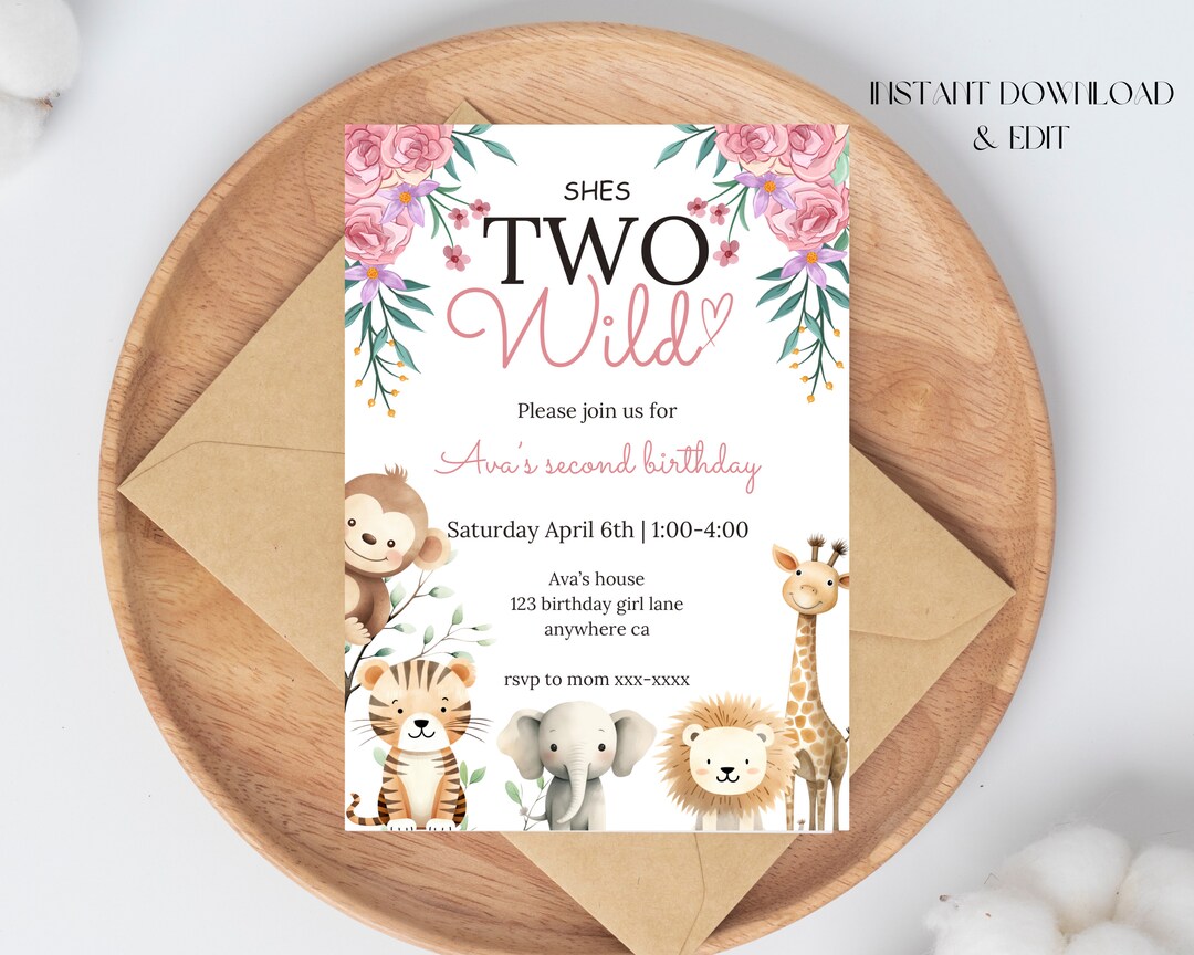 TWO Wild Invitation Template Girls Birthday Editable - Etsy