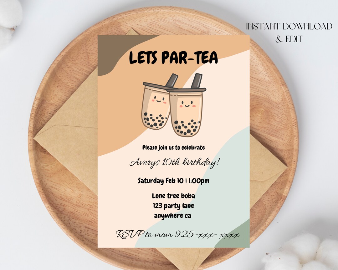 Boba Tea Birthday Invitation | Par-tea Invite - Etsy
