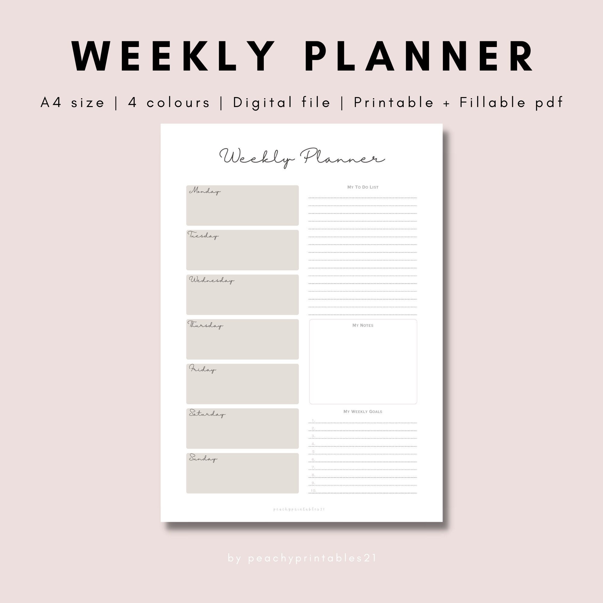 Weekly Planner Printable A4 Size - Etsy