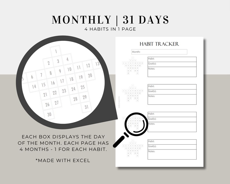 Habit Tracker | Monthly | Printable Planner Inserts | Digital Download ...