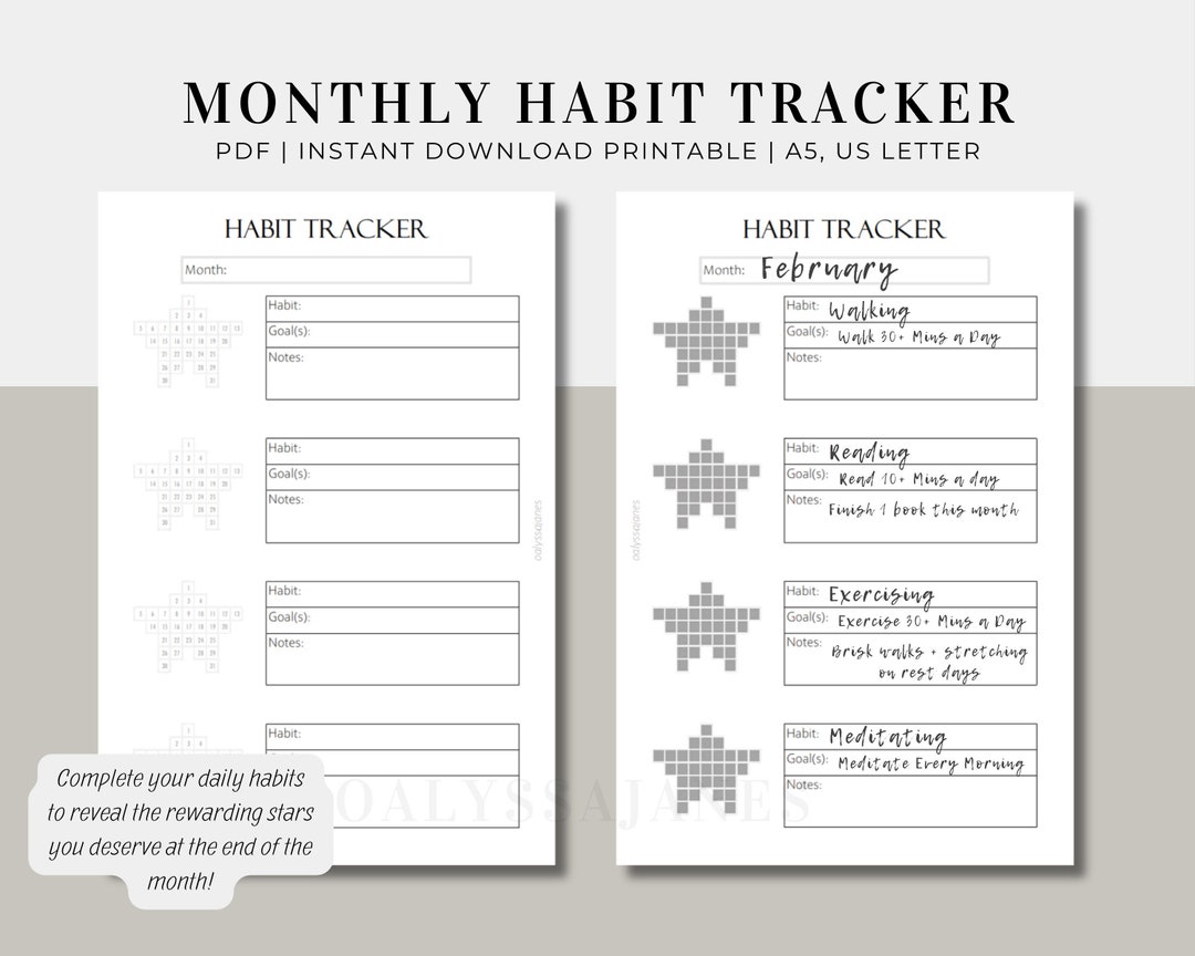 Habit Tracker | Monthly | Printable Planner Inserts | Digital Download ...