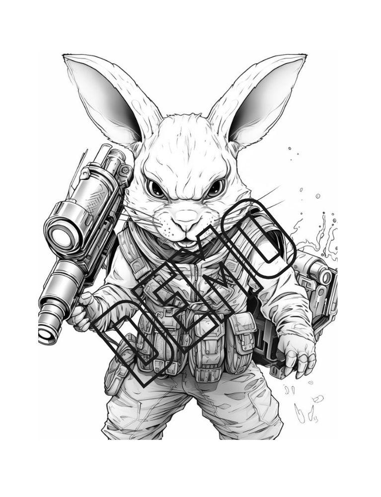 Coloring Book Animal Warriors: Rabbit Warriors Edition Adults & Teens ...