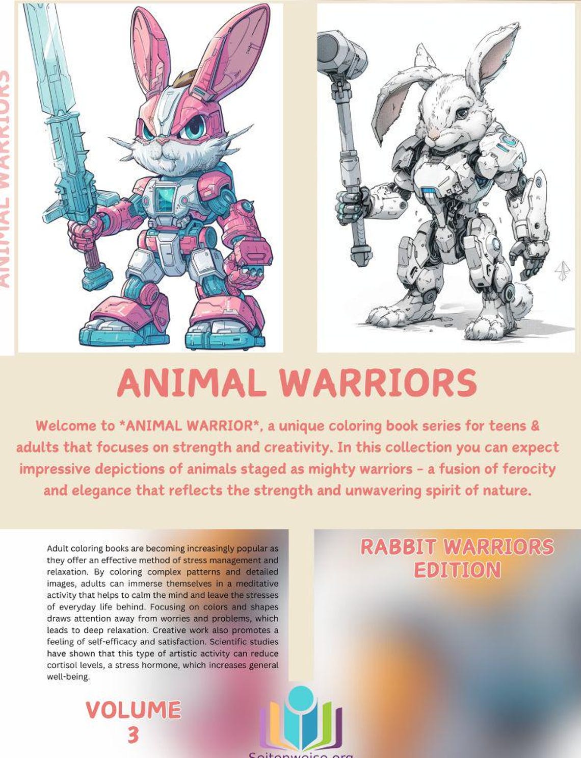 Coloring Book Animal Warriors: Rabbit Warriors Edition Adults & Teens ...