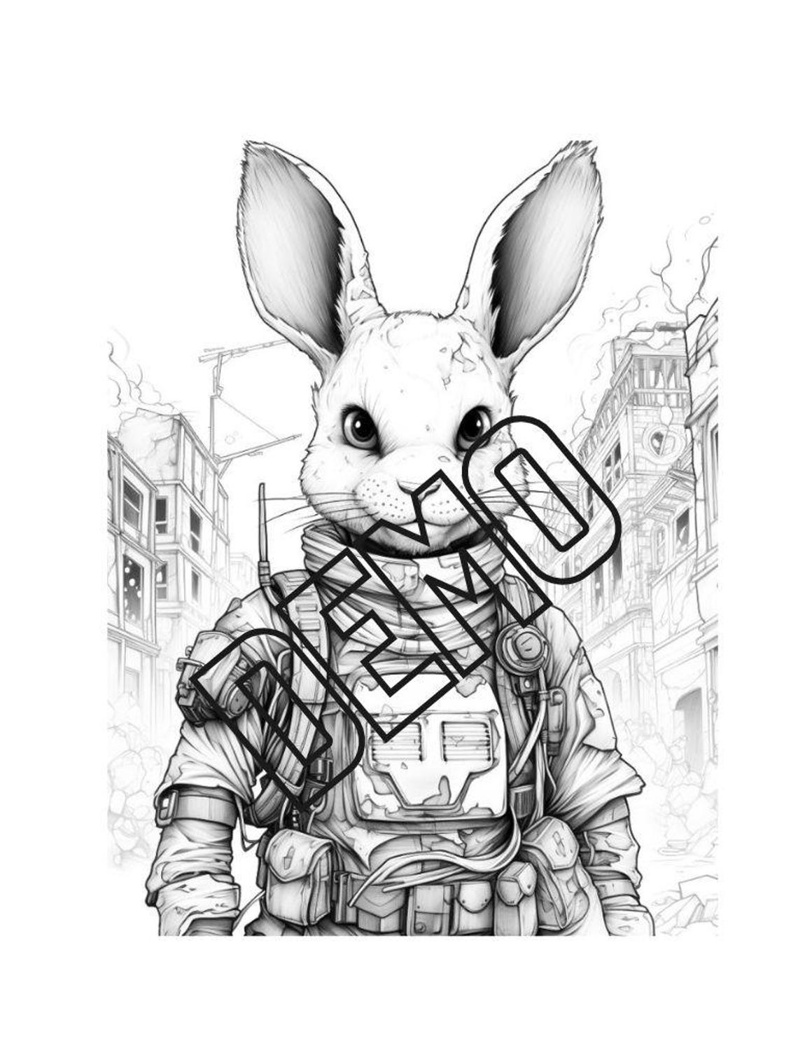 Coloring Book Animal Warriors: Rabbit Warriors Edition Adults & Teens ...