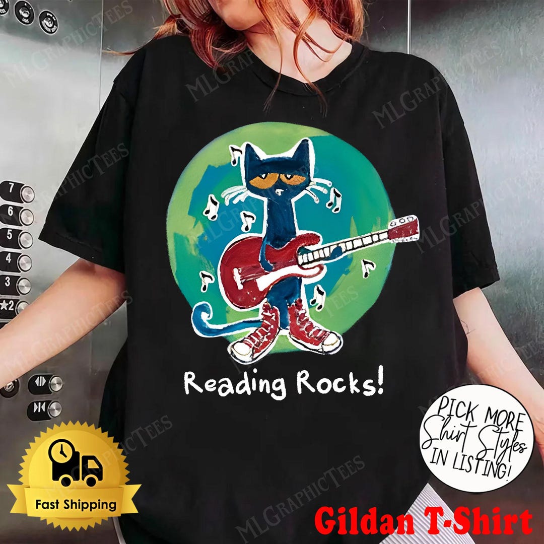 Pete the Cat Reading Rocks T-shirt, the Cool Cat Back to School T-shirt ...