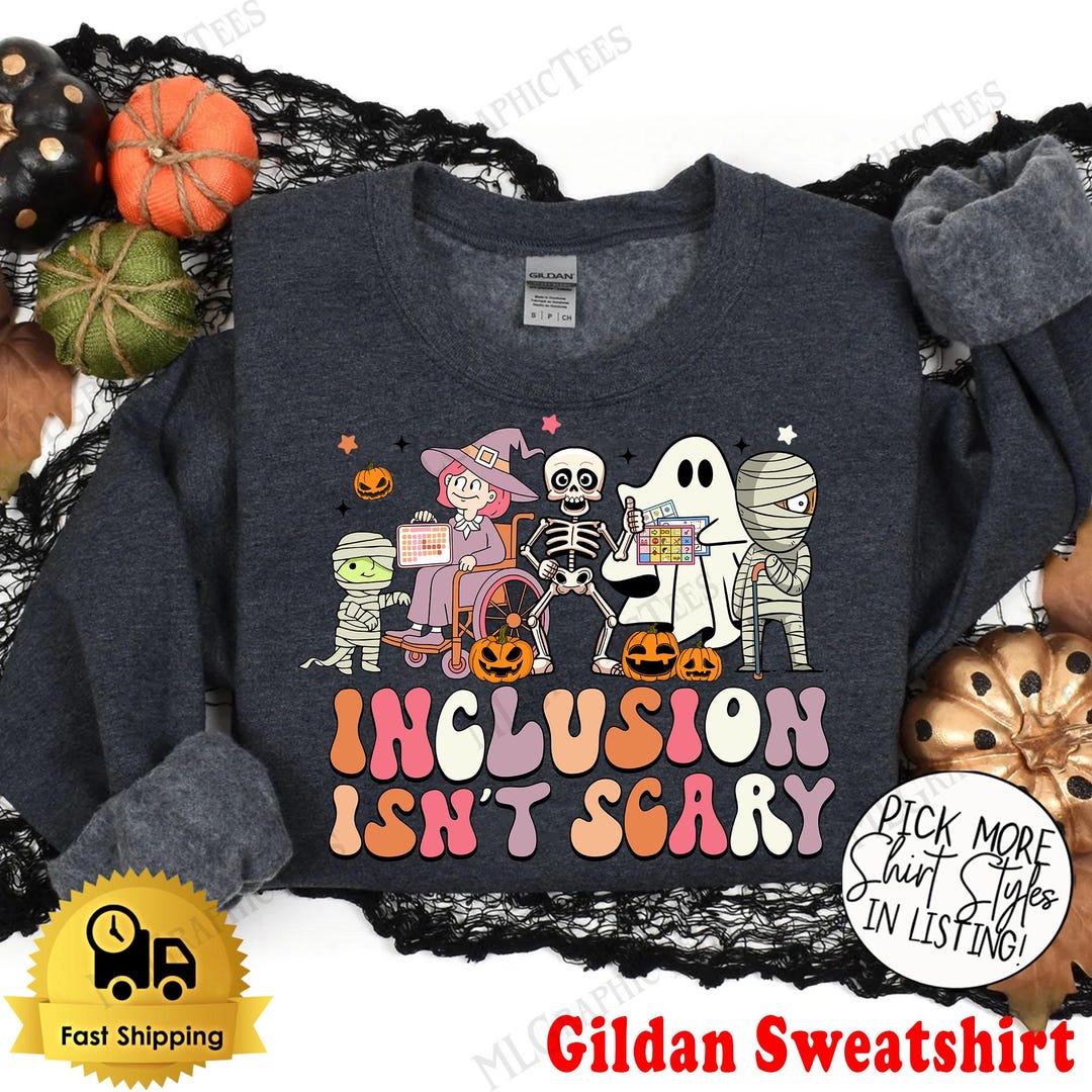 Inclusion Isn't Scary Teacher Skeleton Ghost Cute Halloween Shirt, SLP ...