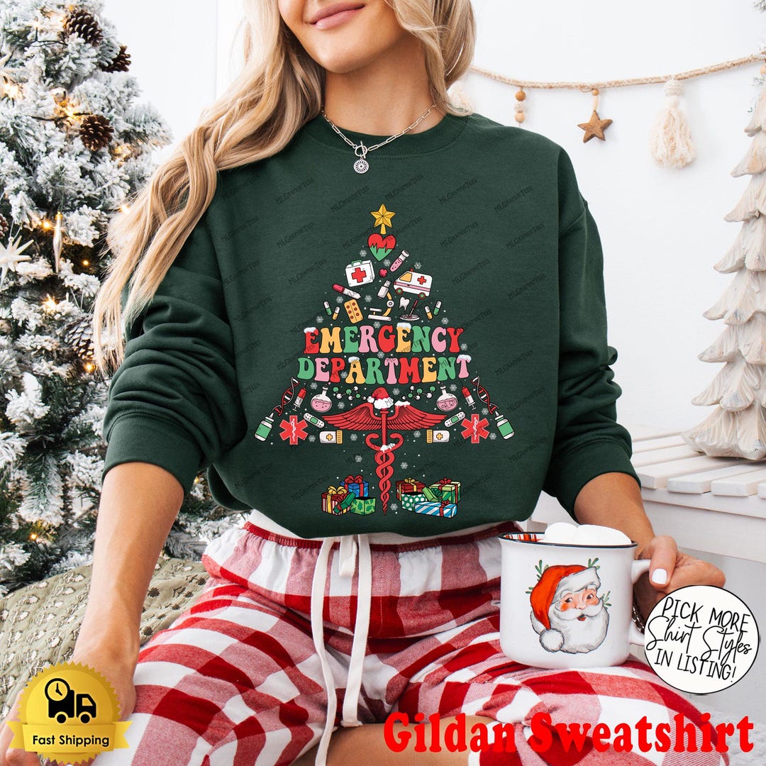 Christmas ER Nurse Shirt, Christmas Tree Shirt,xmas ER Crew Funny ER Ed ...