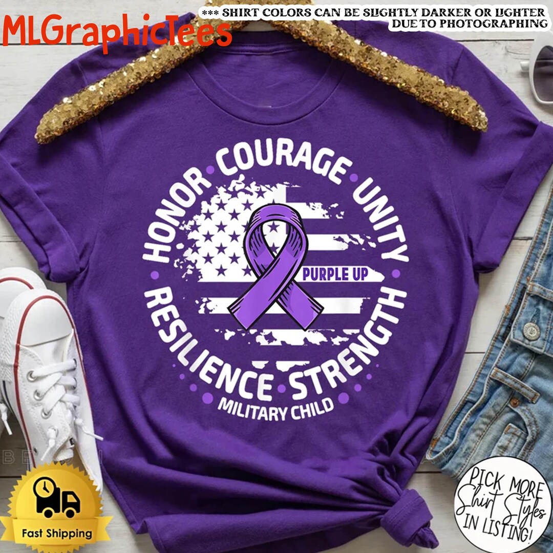 Purple up for Military Kids Military Child Us Flag Boy Girl Shirt ...