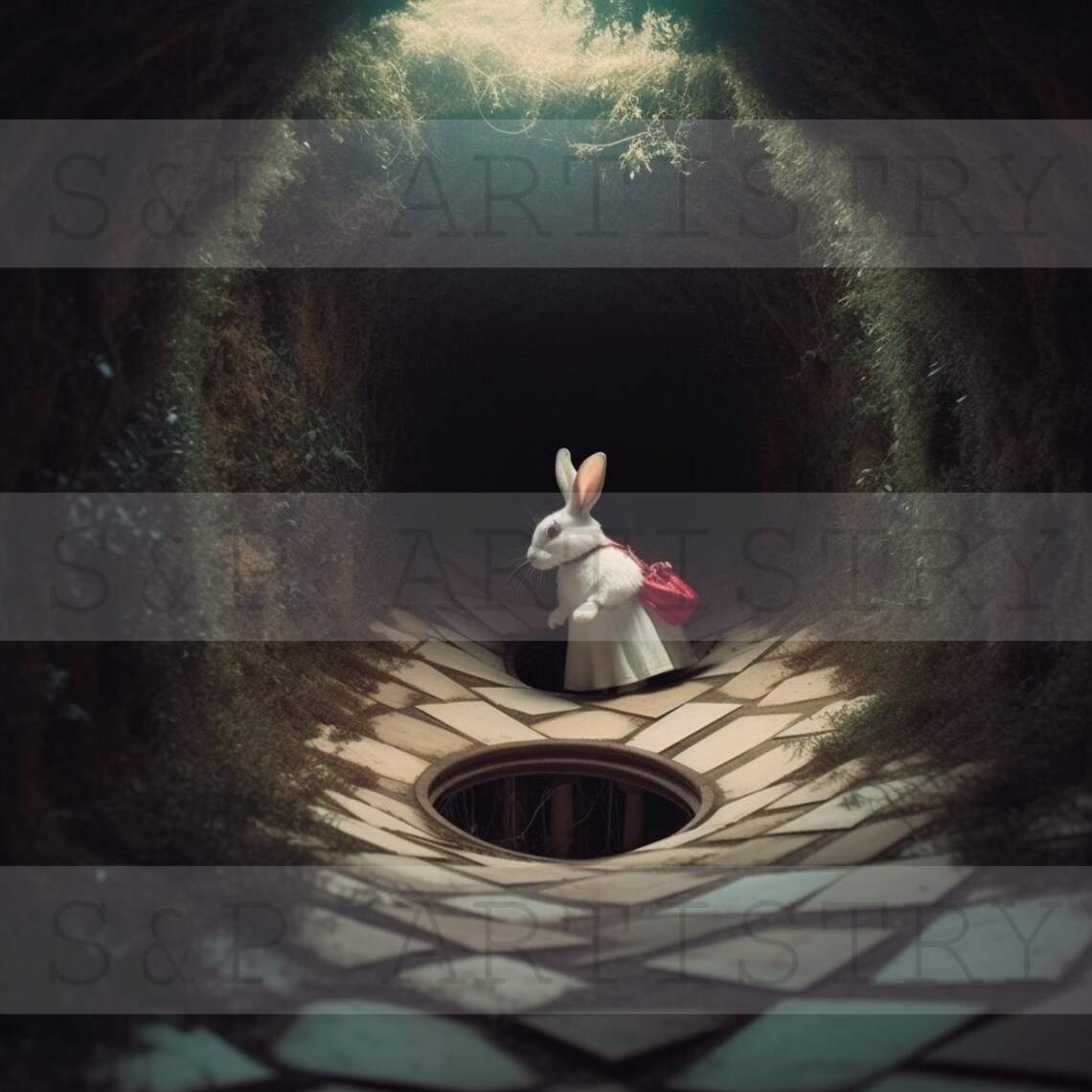 Whimsical White Rabbit Den Print, Alice in Wonderland Inspired, Rabbit ...