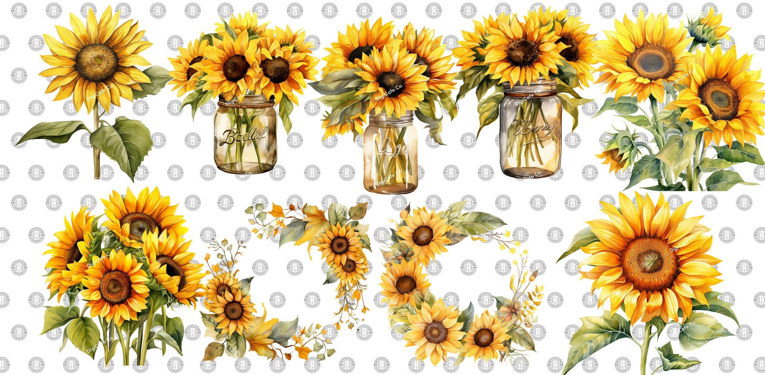 Watercolor Sunflowers Clipart - Sunflower Fall Floral Autumn Flower ...