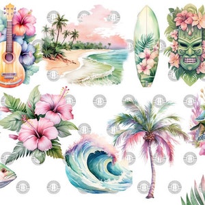 Watercolor Hawaii Clipart - Travel Surfing Summer Vacation Island ...