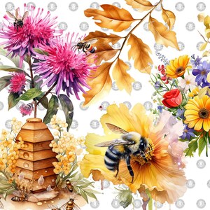 Watercolor Honey Bee Clipart - Spring Garden, Bee Honey Drips, Beehive ...
