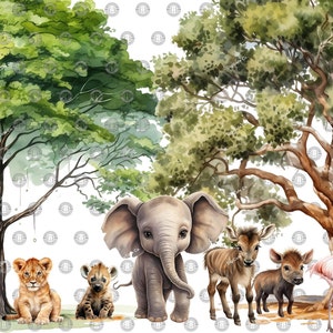 Watercolor Safari Animals Clipart - Jungle, Animal, Trees, Wild ...