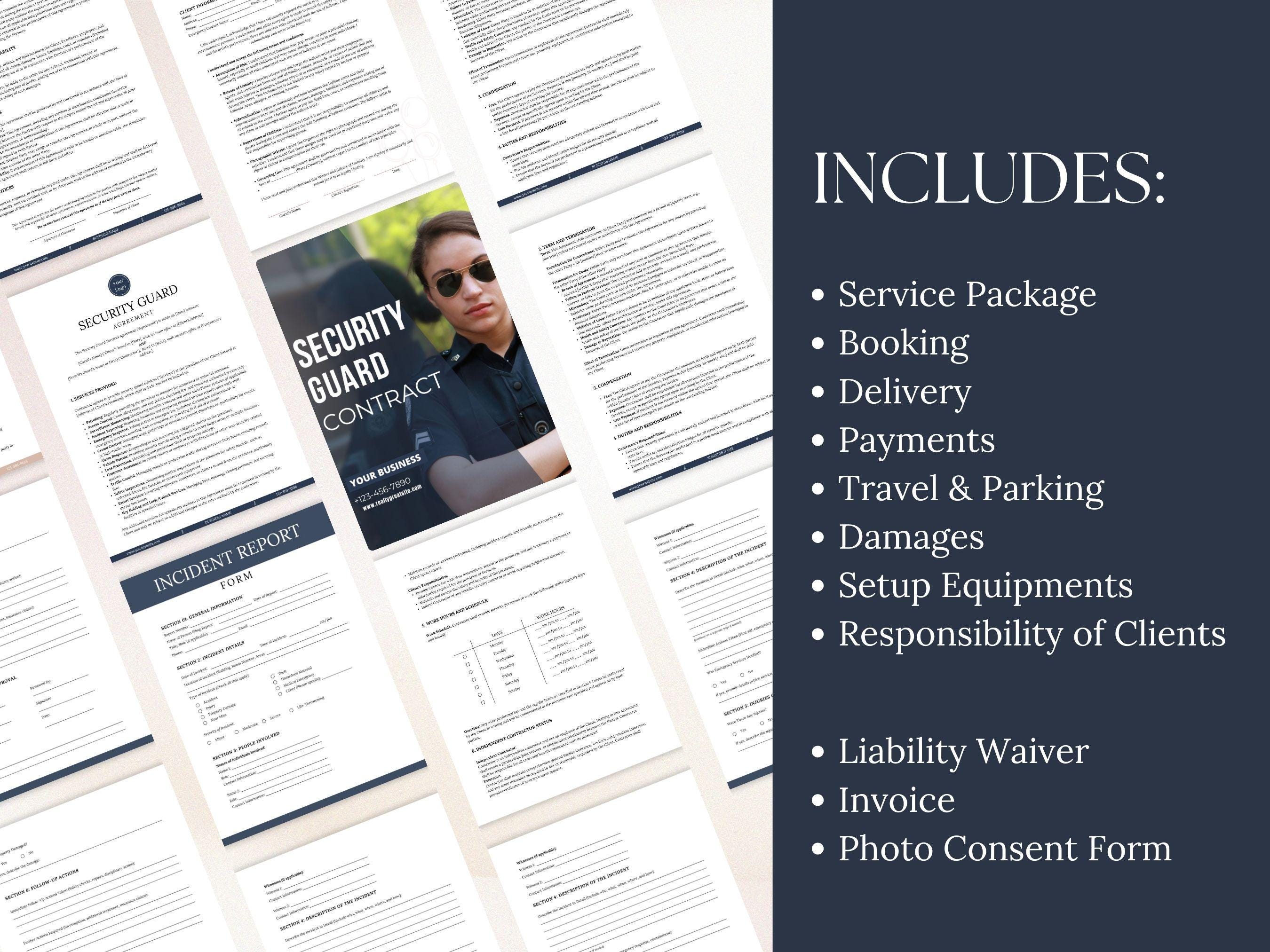 Security Guard Contract Template With Incident Report (editable, US ...