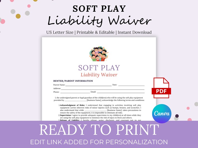 Soft Play Waiver Form | Indoor Playground Release of Liability Template ...