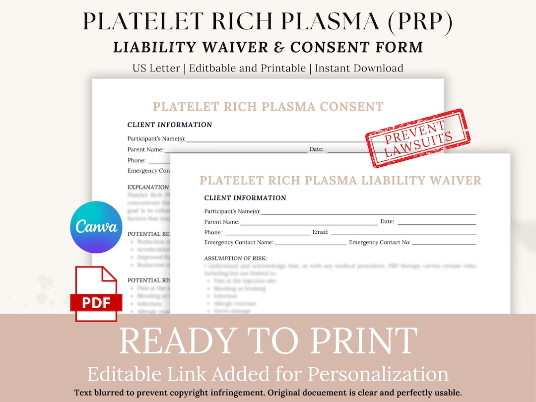 PRP Consent Form & Liability Waiver Template (digital Download) - Etsy