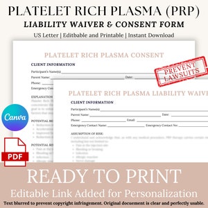 PRP Consent Form & Liability Waiver Template (digital Download) - Etsy