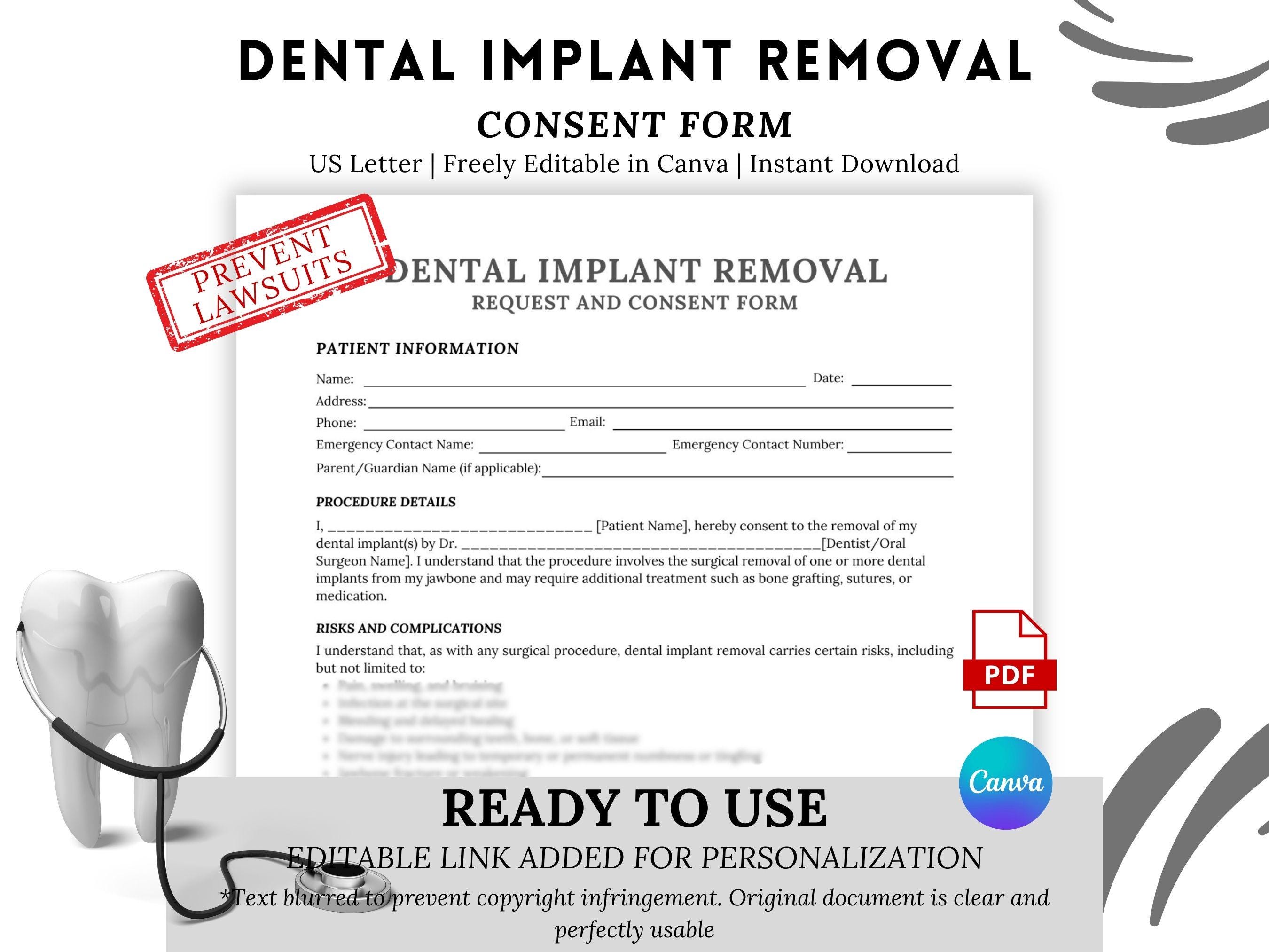 Dental Implant Removal Consent Form: Printable Template (PDF Download ...