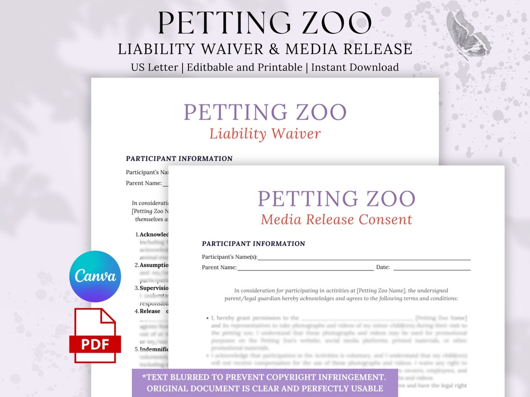 Petting Zoo Business Liability Waiver, Animal Interaction Waiver, Farm ...